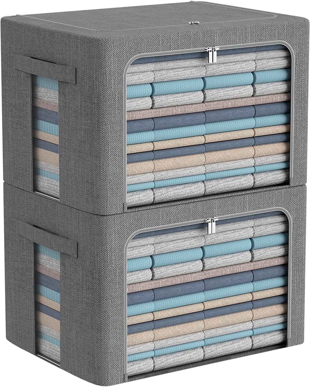 Extra Large Clothes Storage Bins - Linen Fabric Foldable Stackable ...