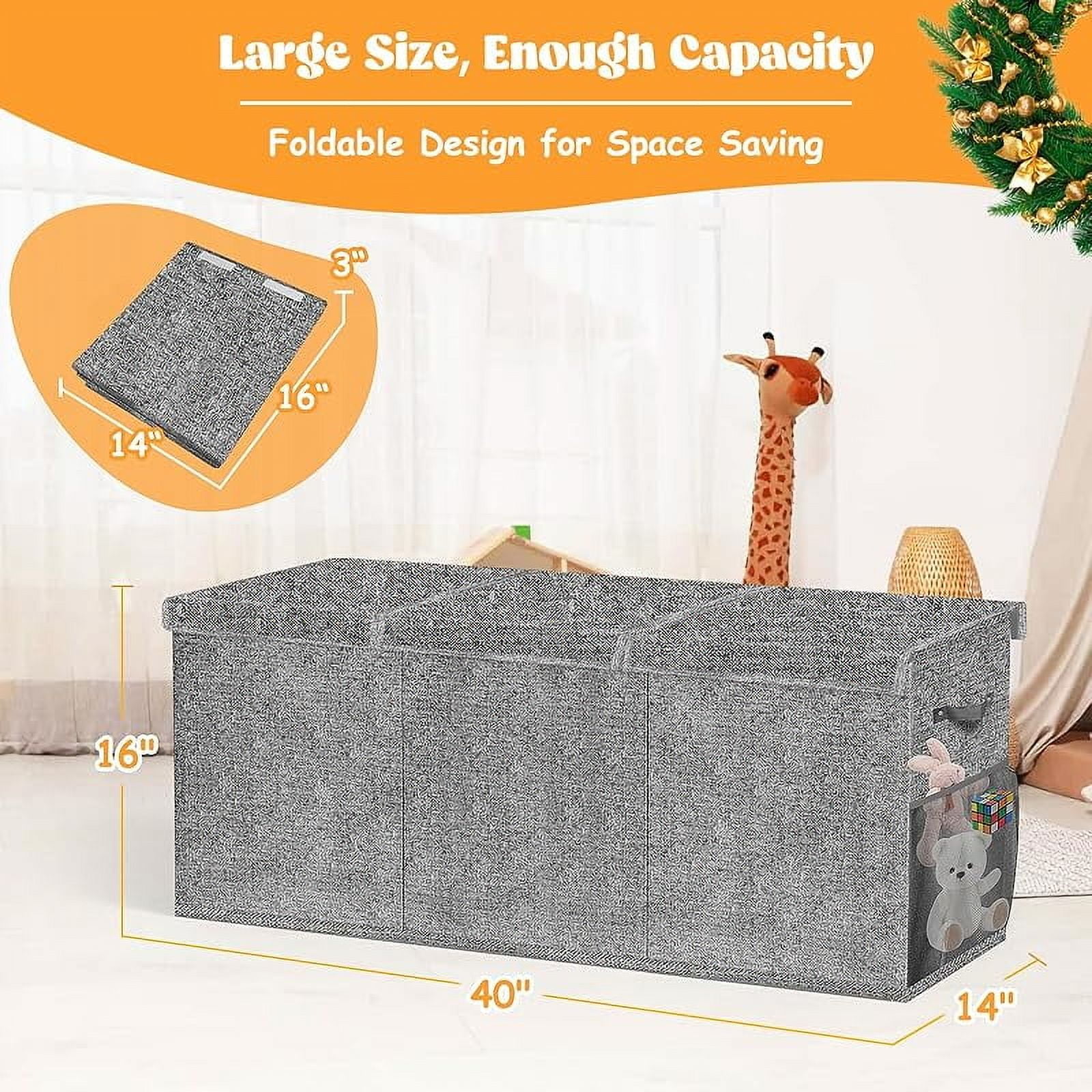 Extra Large Collapsible Gray Toy Box with Lids: Sturdy, Versatile ...