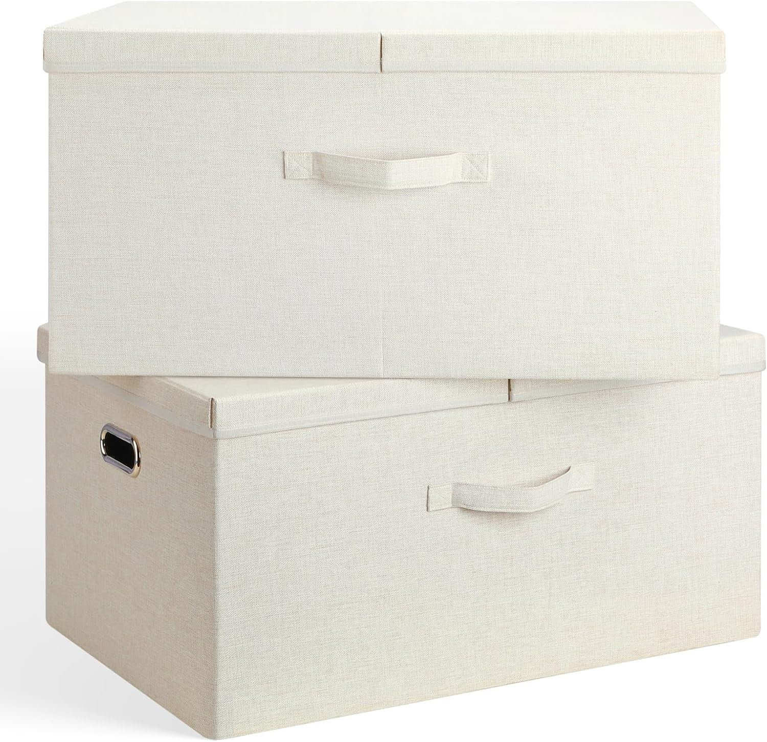 Extra Large Collapsible Storage Bins with Lids, 2 Pack Linen Fabric ...