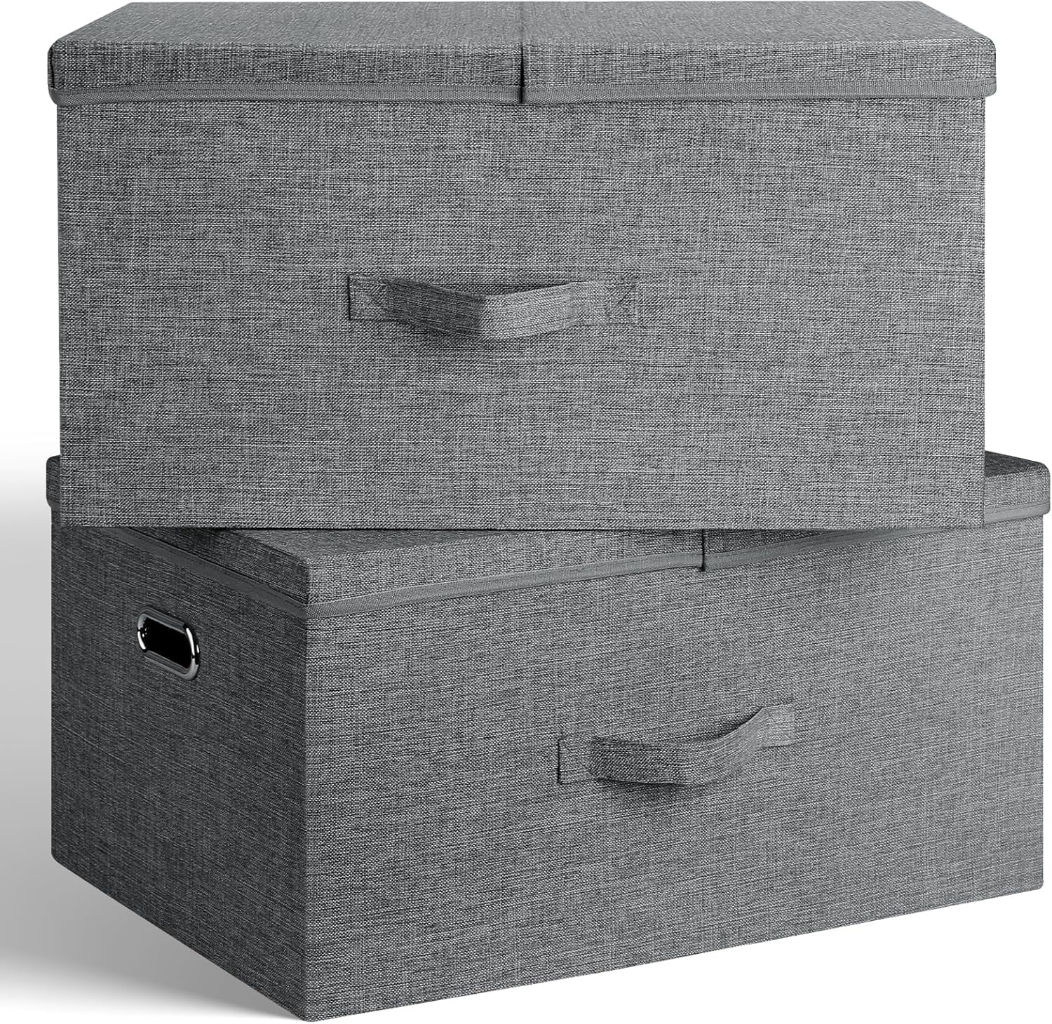 Extra Large Collapsible Storage Bins with Lids, 2 Pack Linen Fabric ...
