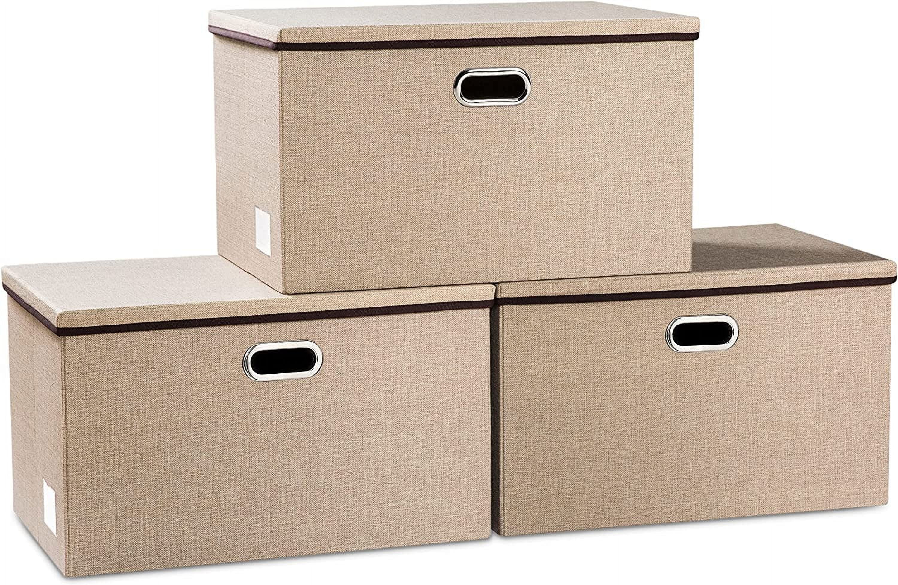 Extra Large Collapsible Storage Bins with Lids [3-Pack] Linen Fabric ...