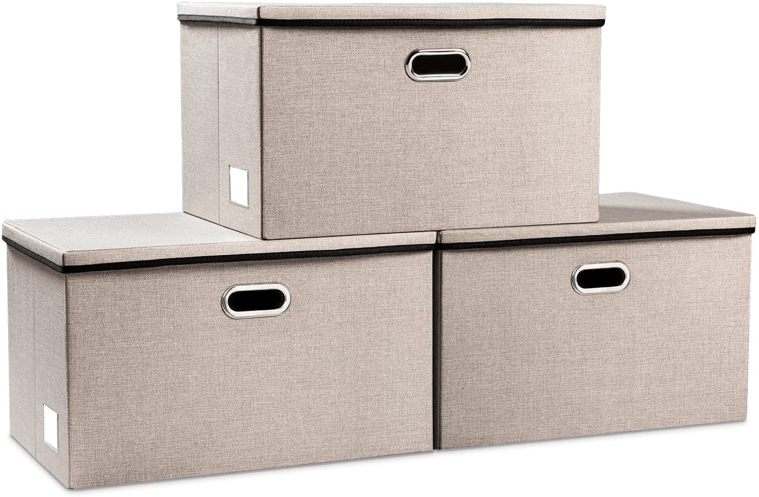 Extra Large Collapsible Storage Bins with Lids [3-Pack] Linen Fabric ...