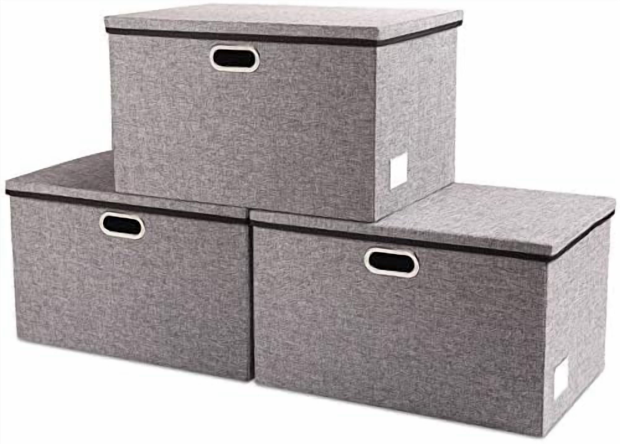 Extra Large Collapsible Storage Bins with Lids [3-Pack] Linen Fabric ...