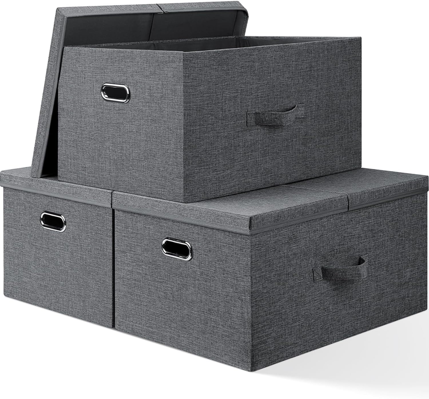 Extra Large Collapsible Storage Bins with Lids, 3 Pack Linen Fabric ...