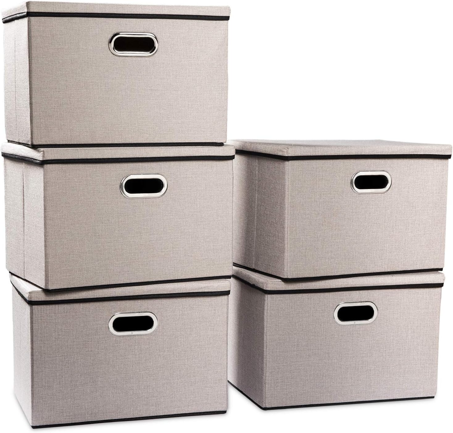 Extra Large Collapsible Storage Bins with Lids [5-Pack] Linen Fabric ...