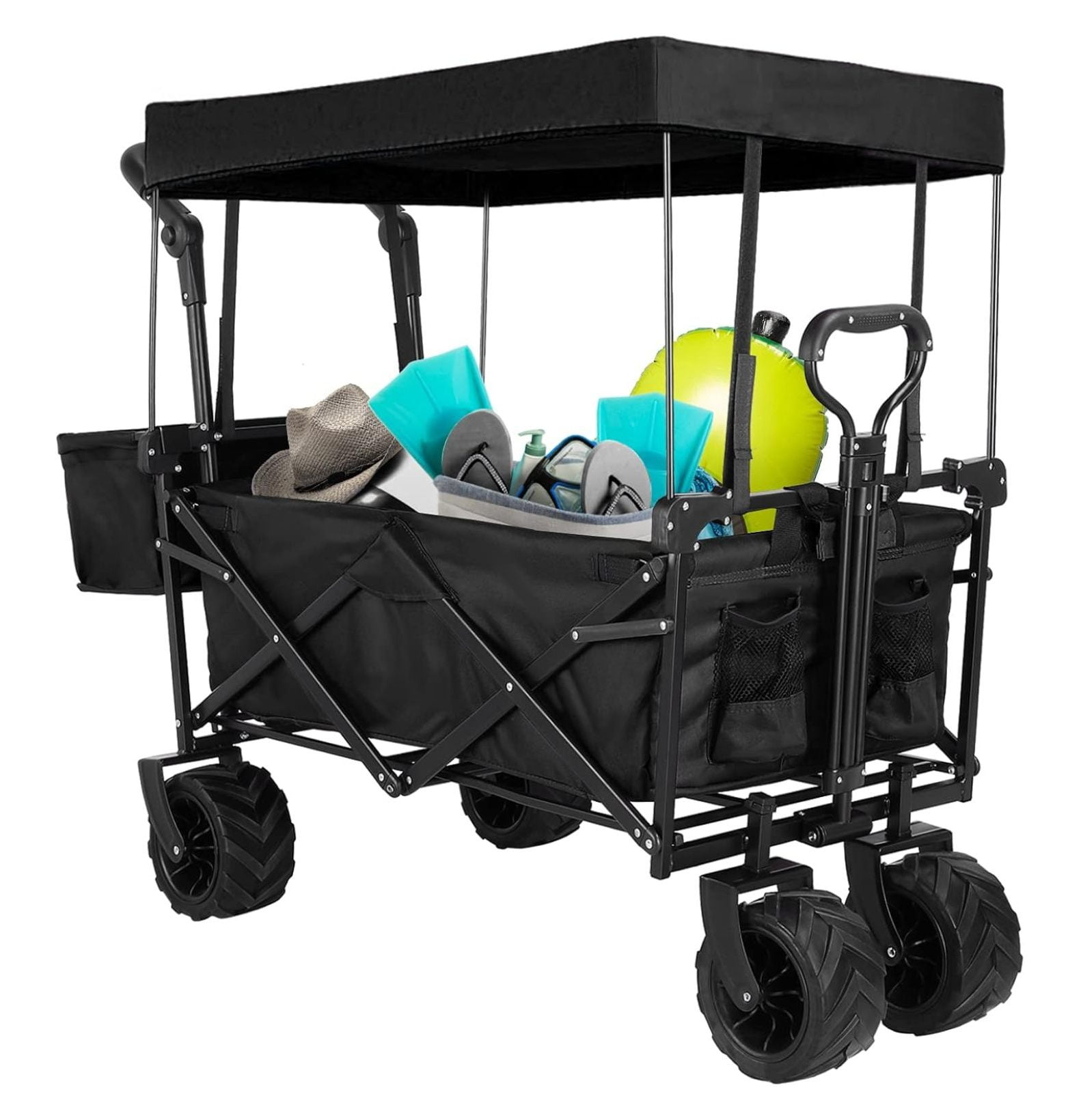 Extra Large Collapsible Wagon w/Removable Canopy, 250lbs Foldable ...