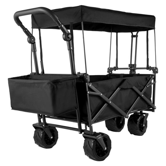Extra Large Collapsible Wagon with Canopy, Folding Garden Cart with ...