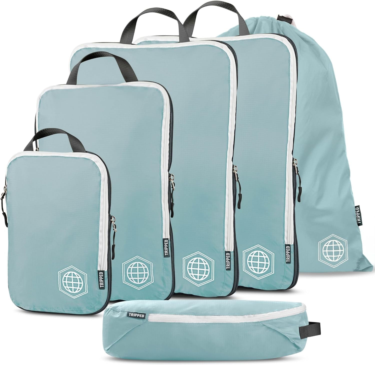 Extra Large Compression Packing Cube 6 Piece Set (Teal and White ...