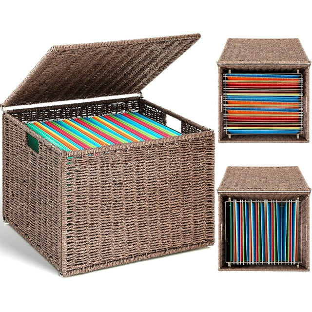 Extra Large Decorative File Box 17.7×15.7×12.6in Seagrass File Box ...