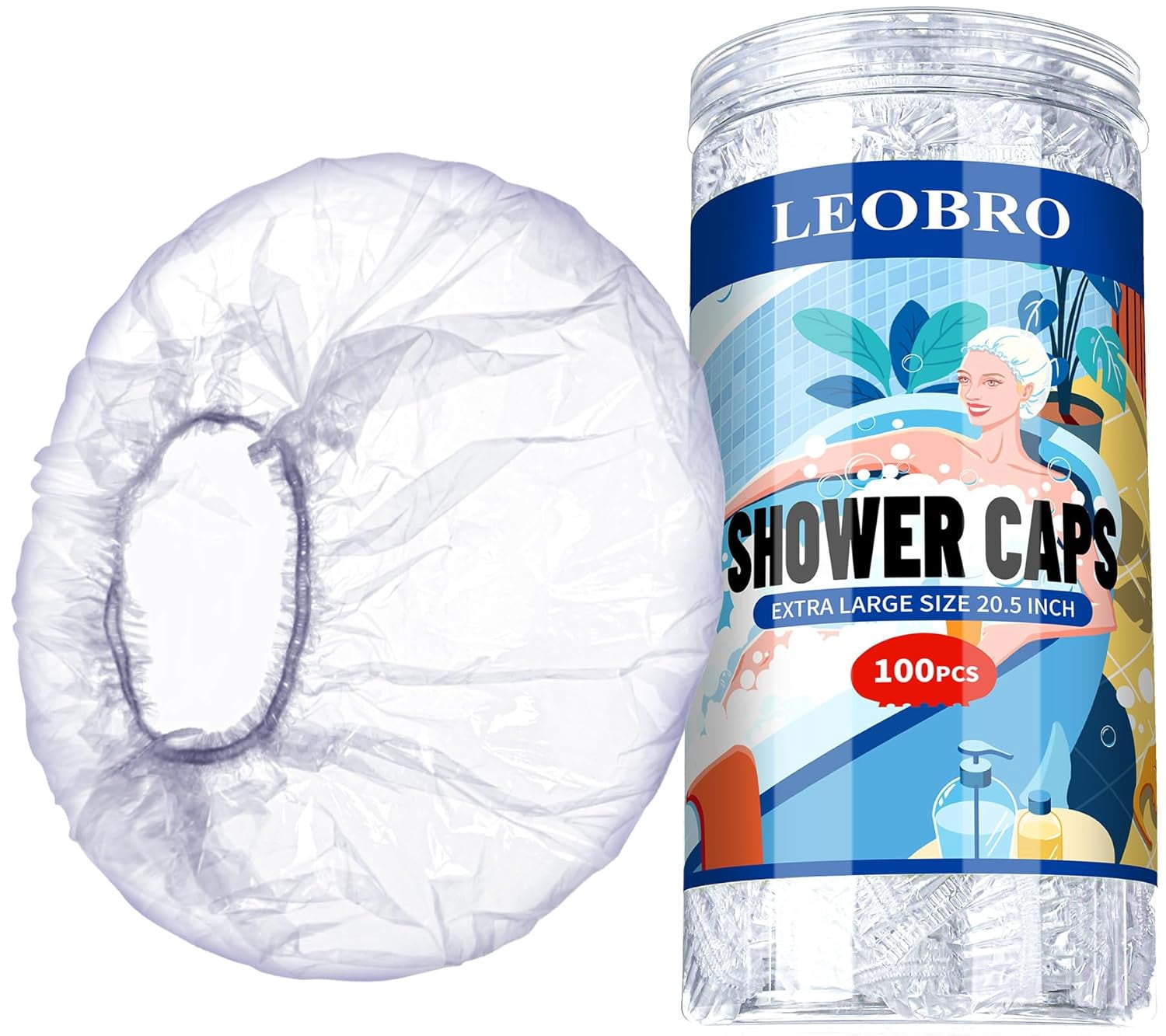 Extra Large Disposable Shower Cap, 100PCS Shower Cap, Plastic Shower ...