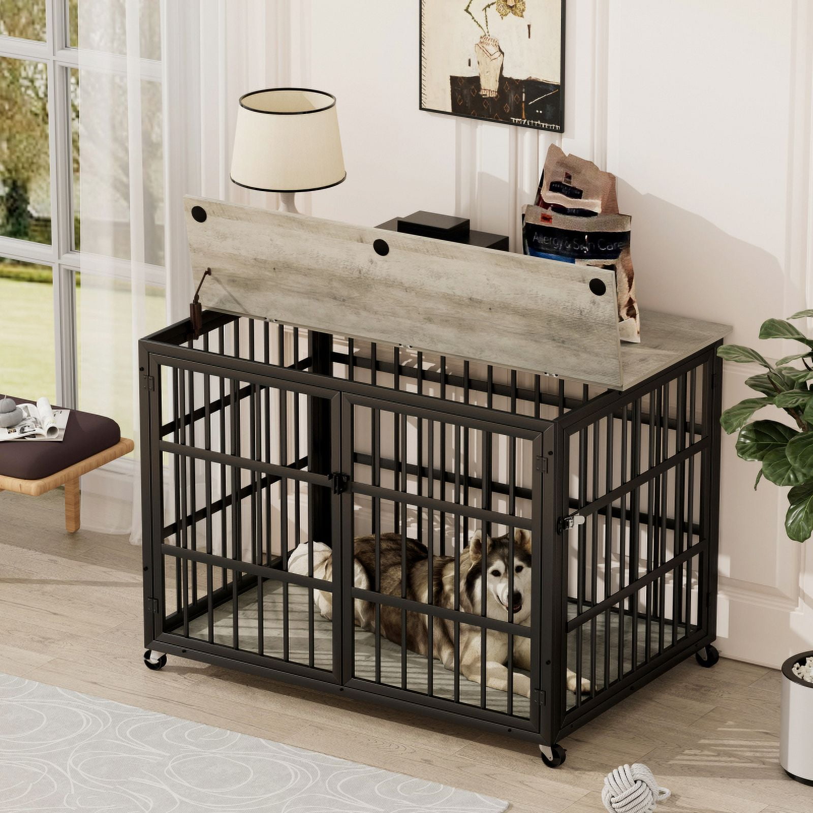Extra-Large Dog Crate with Dual Entry – Durable Wrought Iron Frame, Blends with Home Decor ...