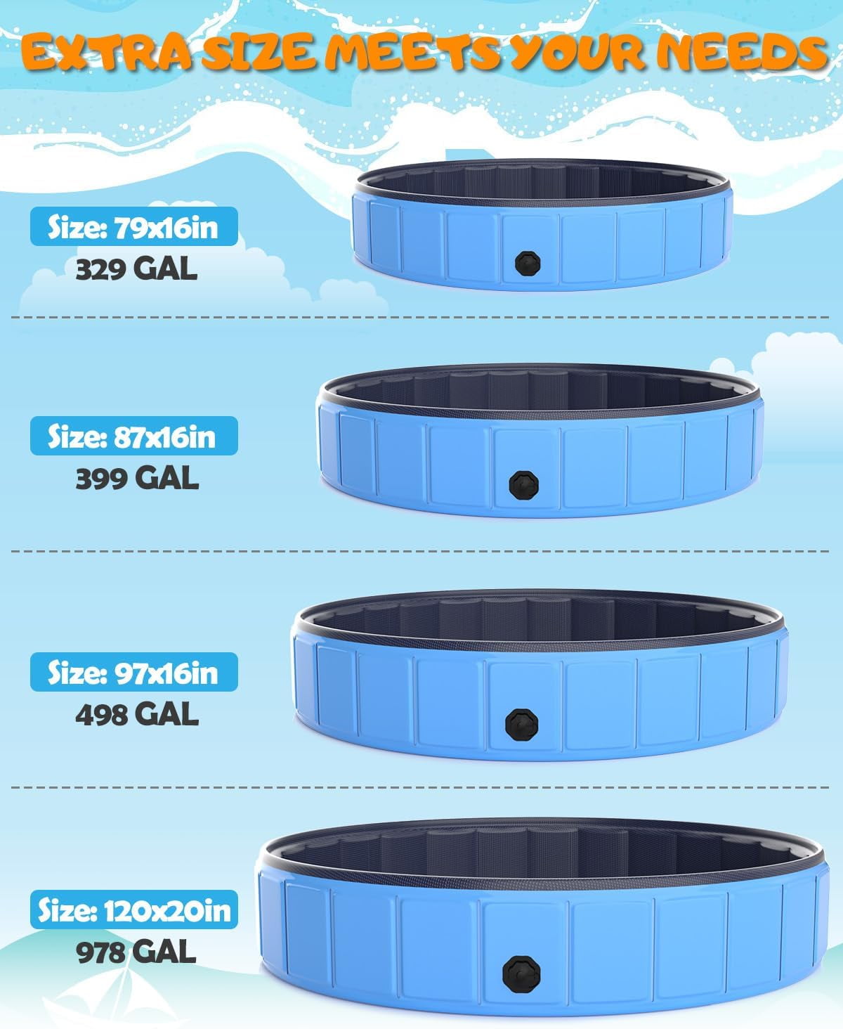 Extra Large Dog Pool Foldable Plastic Pool for Large Dogs,1mm Durable ...