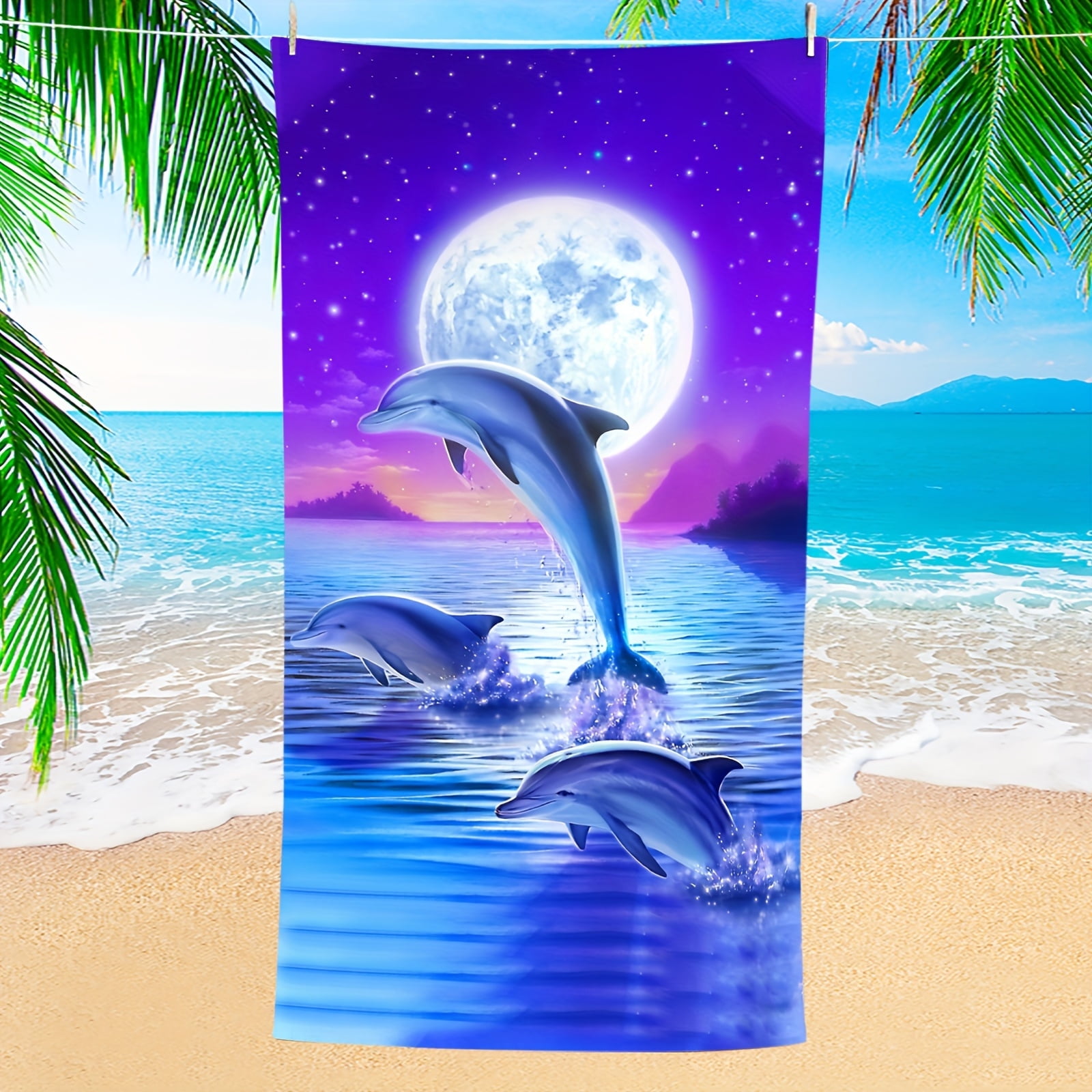 Extra Large Dolphin Beach Towel - Super Absorbent Microfiber, Tropical ...