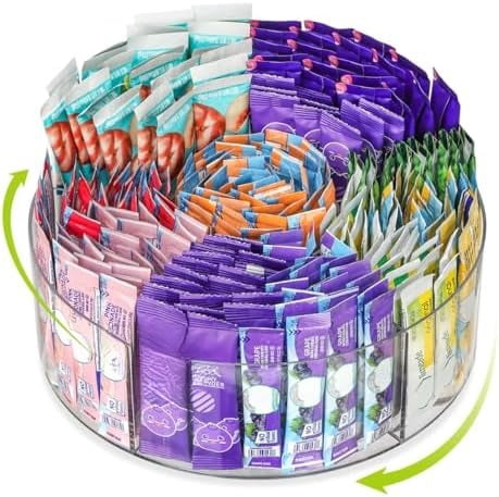 Extra Large Drink Packet Organizer, 360° Lazy Susan Rotating Turntable ...