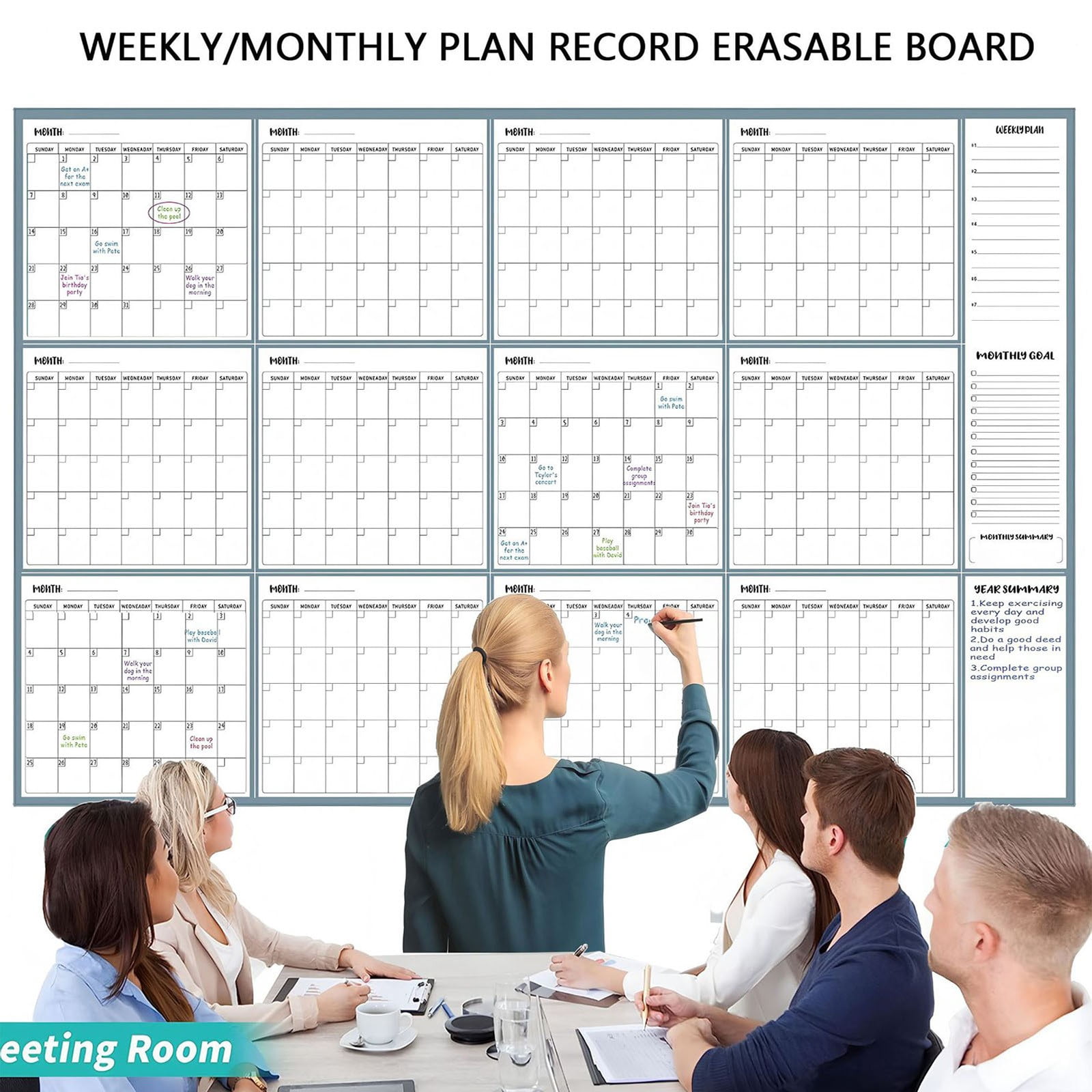 Extra-Large Dry Erase Calendar - 55x34 inch Large Undated Wall Calendar ...