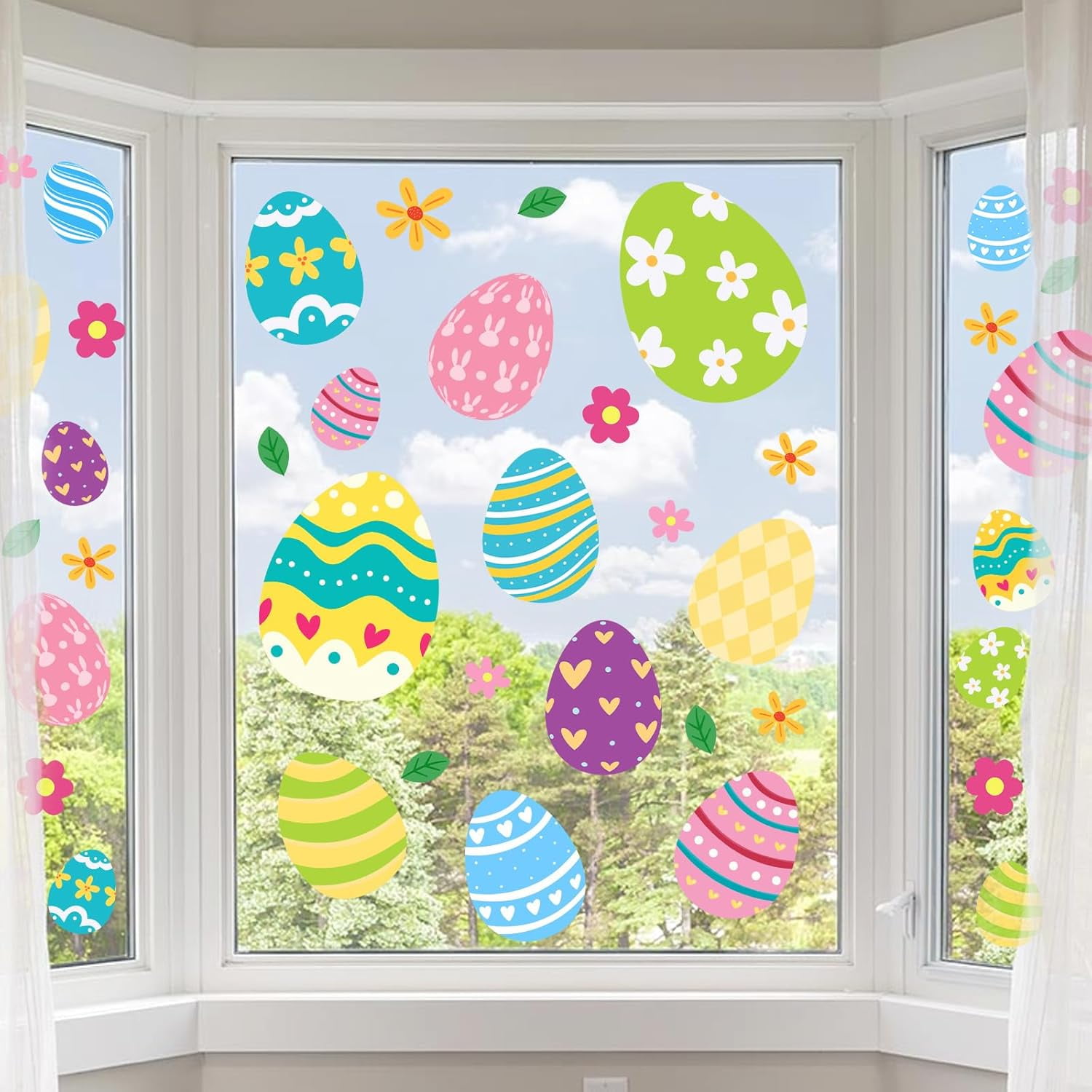Extra Large Easter Window Clings Decorations for Glass Windows, 53pcs ...