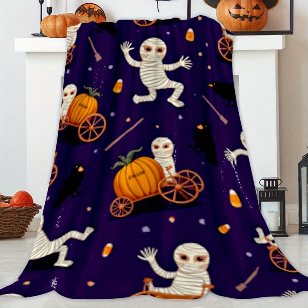 Extra Large Egyptian Mummy & Jack-O-Lantern Plush Blanket - Mummy ...