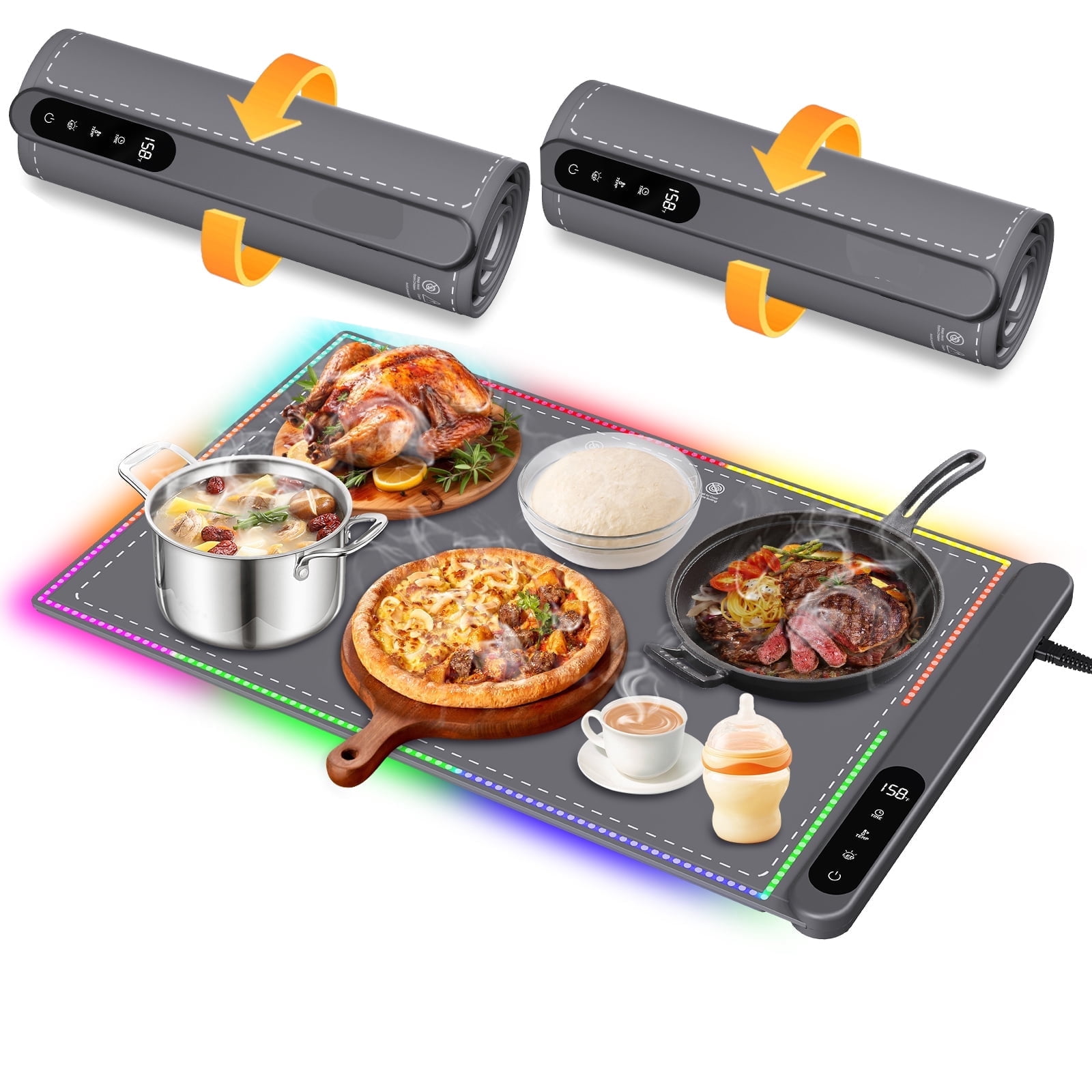 2-Pack Food Warming Mat with Light, Electric Warming Tray with Graphene ...