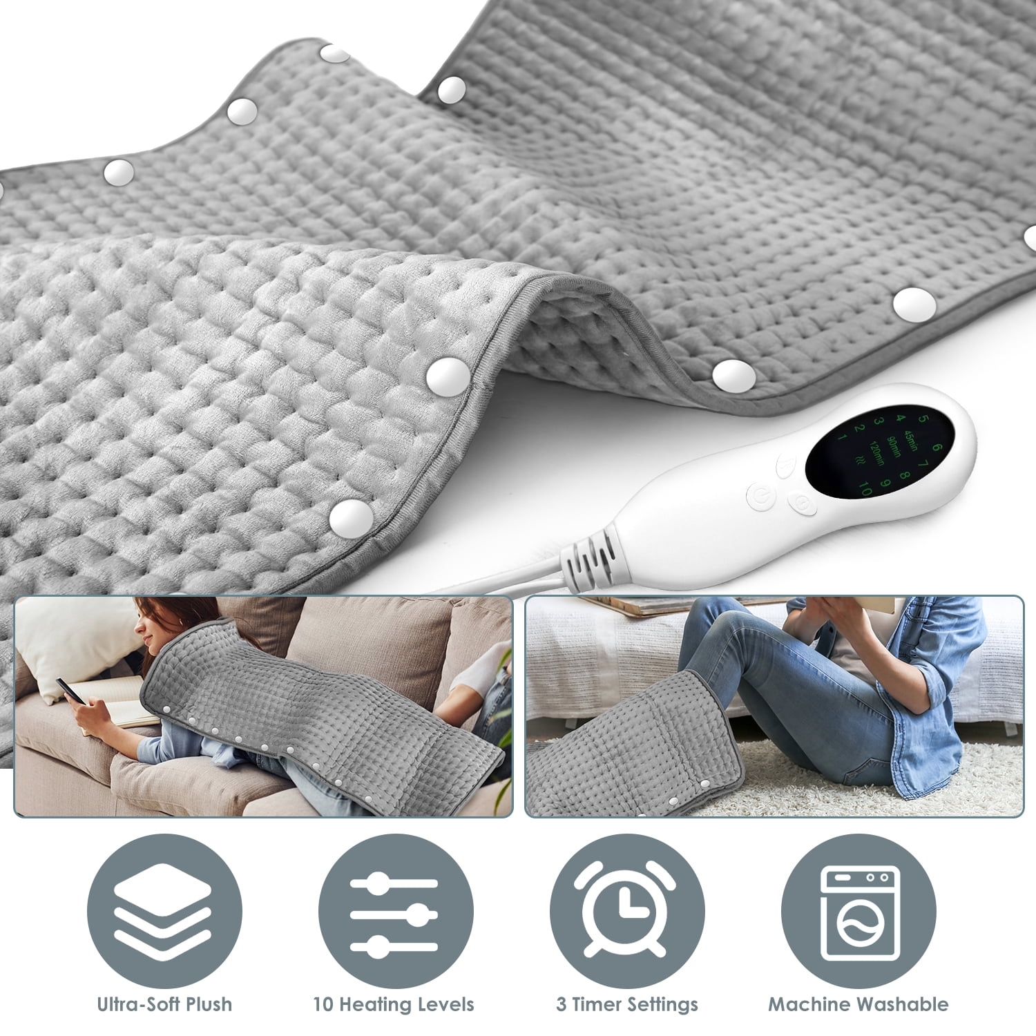 Extra Large Electric Heating Pad for Back Pain and Cramps Relief, 10 ...