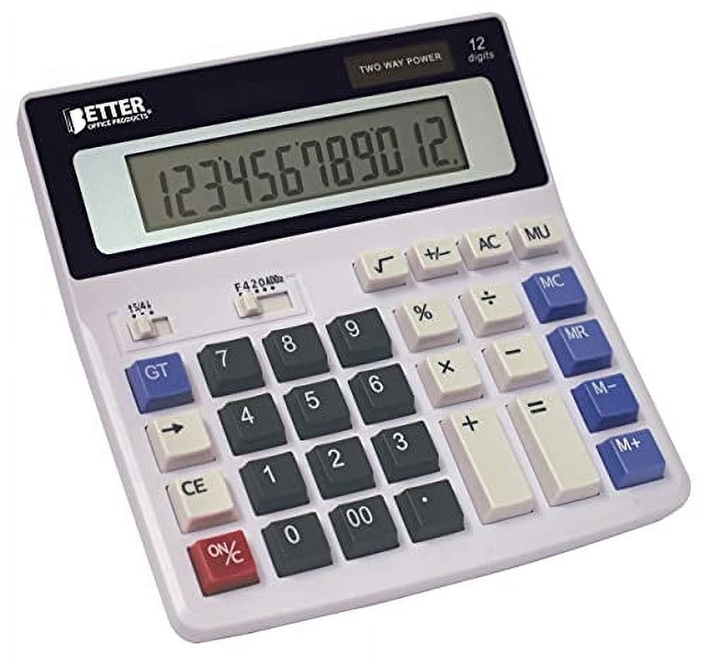 Better Office Products Extra Large Calculator, 12-Digit LCD, Angled ...