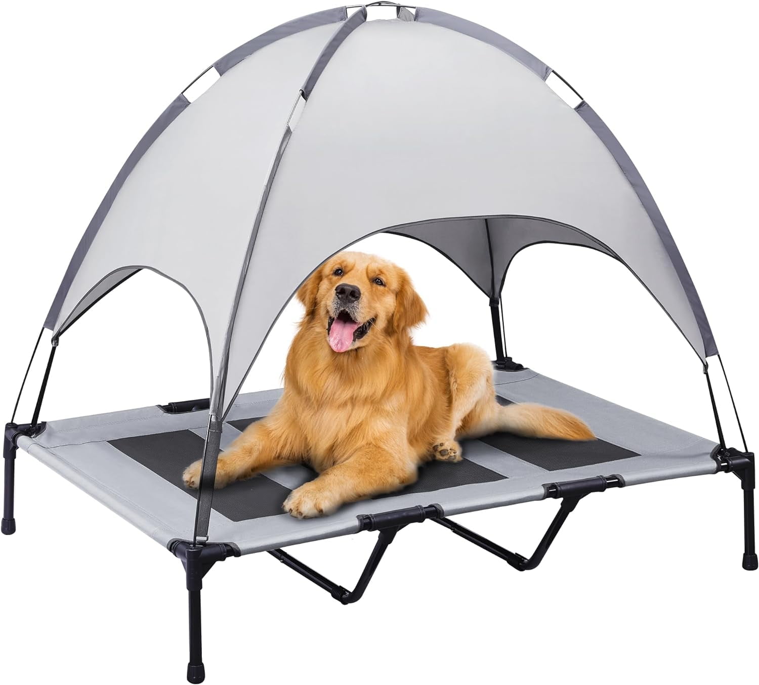 Extra Large Elevated Outdoor Dog Bed, Cooling Raised Mesh Pet Cot w/Removable Canopy Shade Tent ...