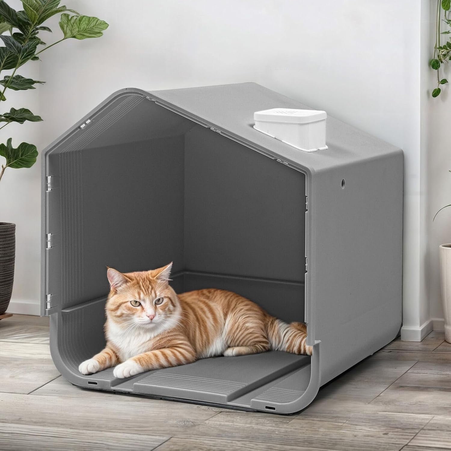 Extra Large Enclosed Cat Litter Box with Mat and Litter Scoop, Odorless ...