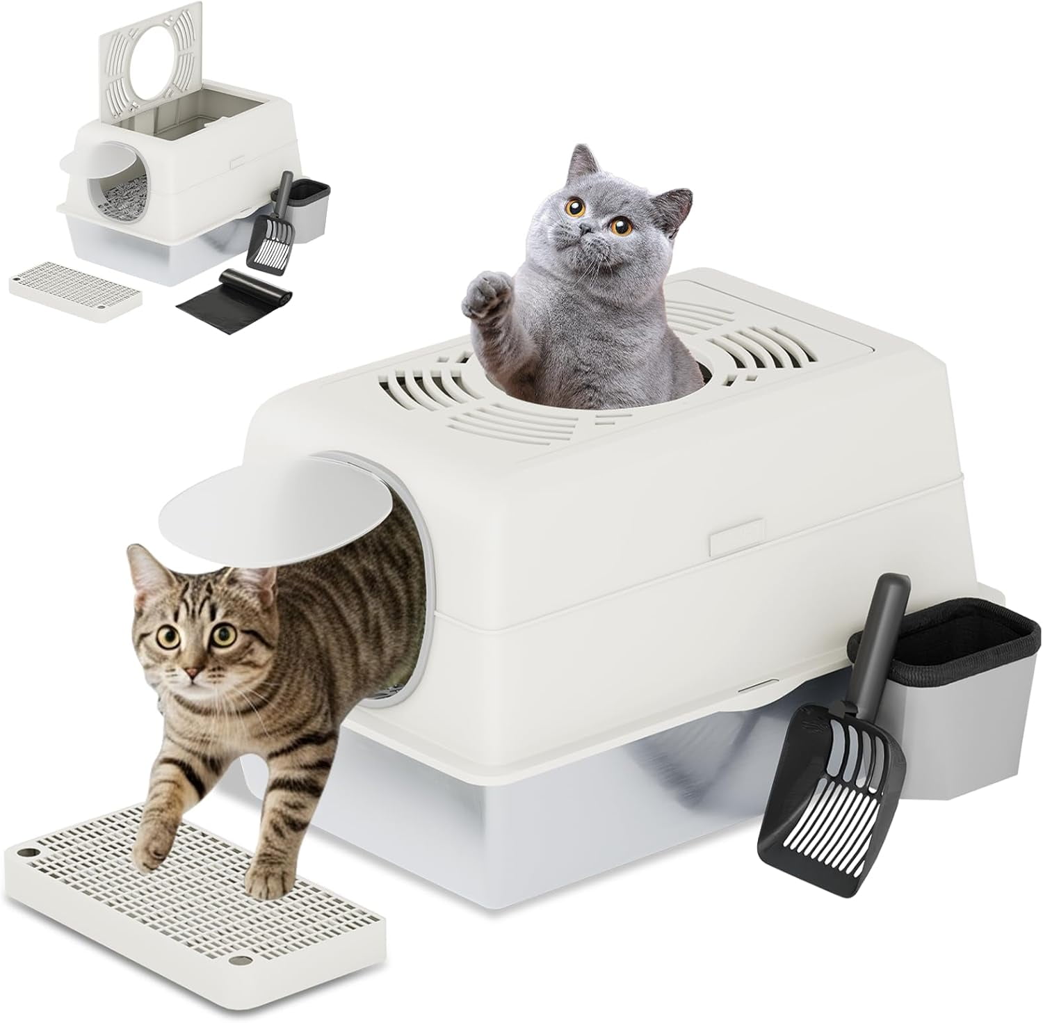Extra Large Enclosed Stainless Steel Cat Litter Box with Lid, Front ...