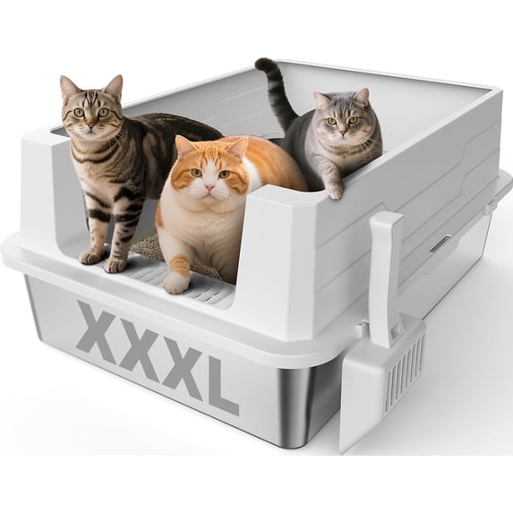 Extra Large Enclosed Stainless Steel Cat Litter Box with Lid - XXXL ...