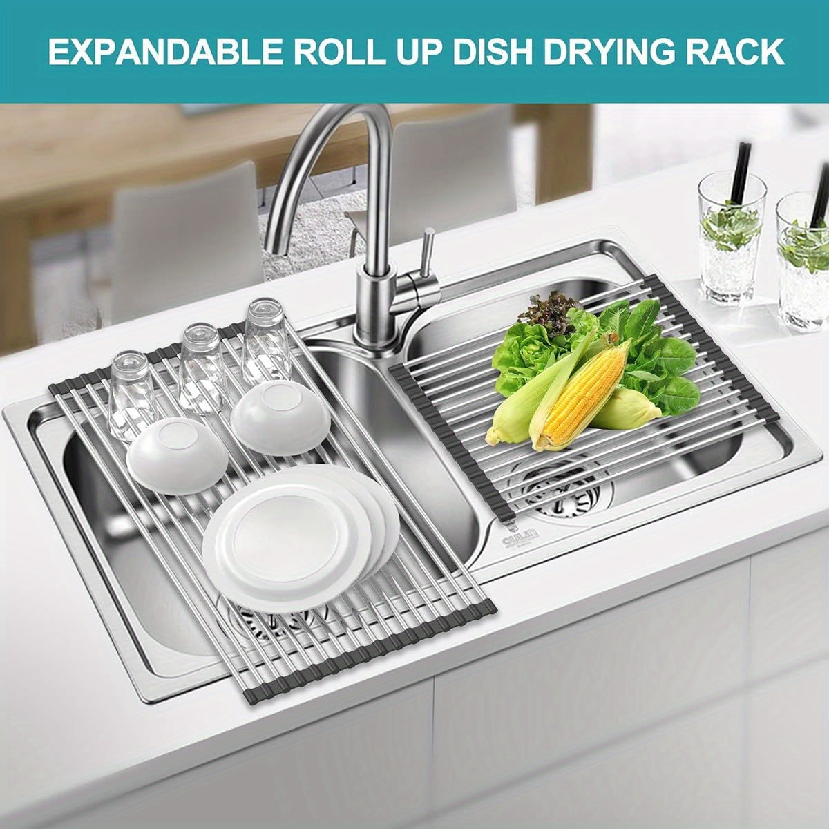 Extra Large Expandable Dish Drying Rack - Heavy-Duty Space-Saving Over ...