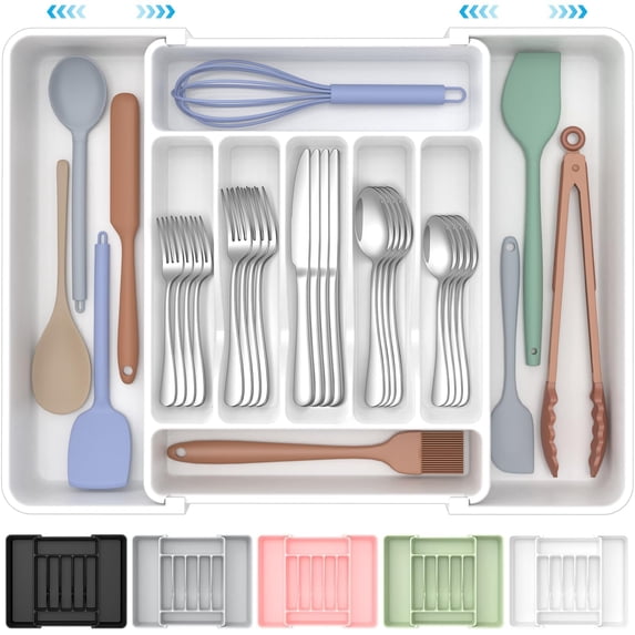Extra Large Expandable Silverware Organizer, BPA-Free Food-Safe Cutlery ...