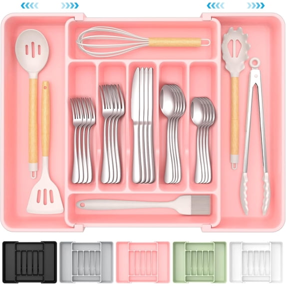 Extra Large Expandable Silverware Organizer, BPA-Free Food-Safe Cutlery ...