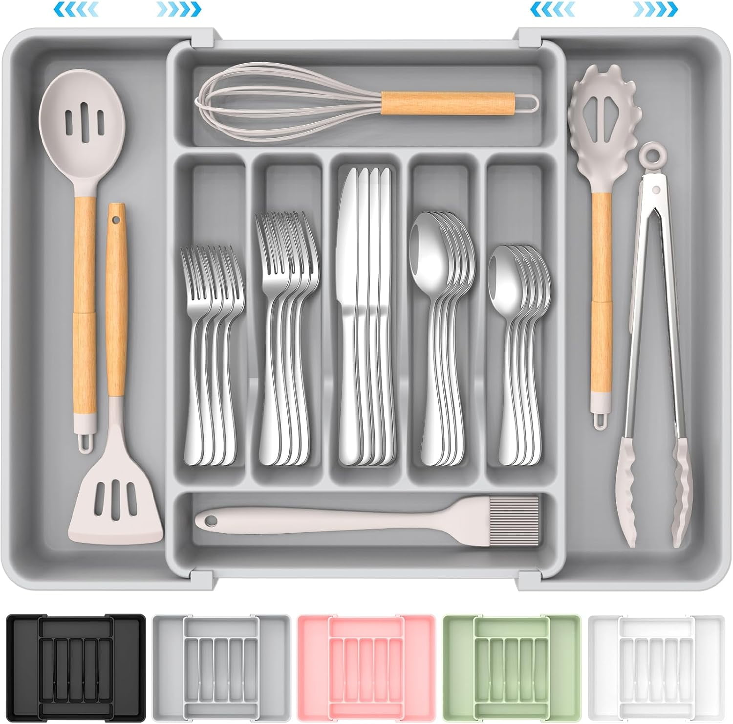 Extra Large Expandable Silverware Organizer, BPA-Free Food-Safe Cutlery ...