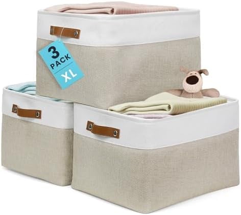 Extra Large Fabric Storage Baskets for Shelves 3 Pack, 16x13in Closet ...