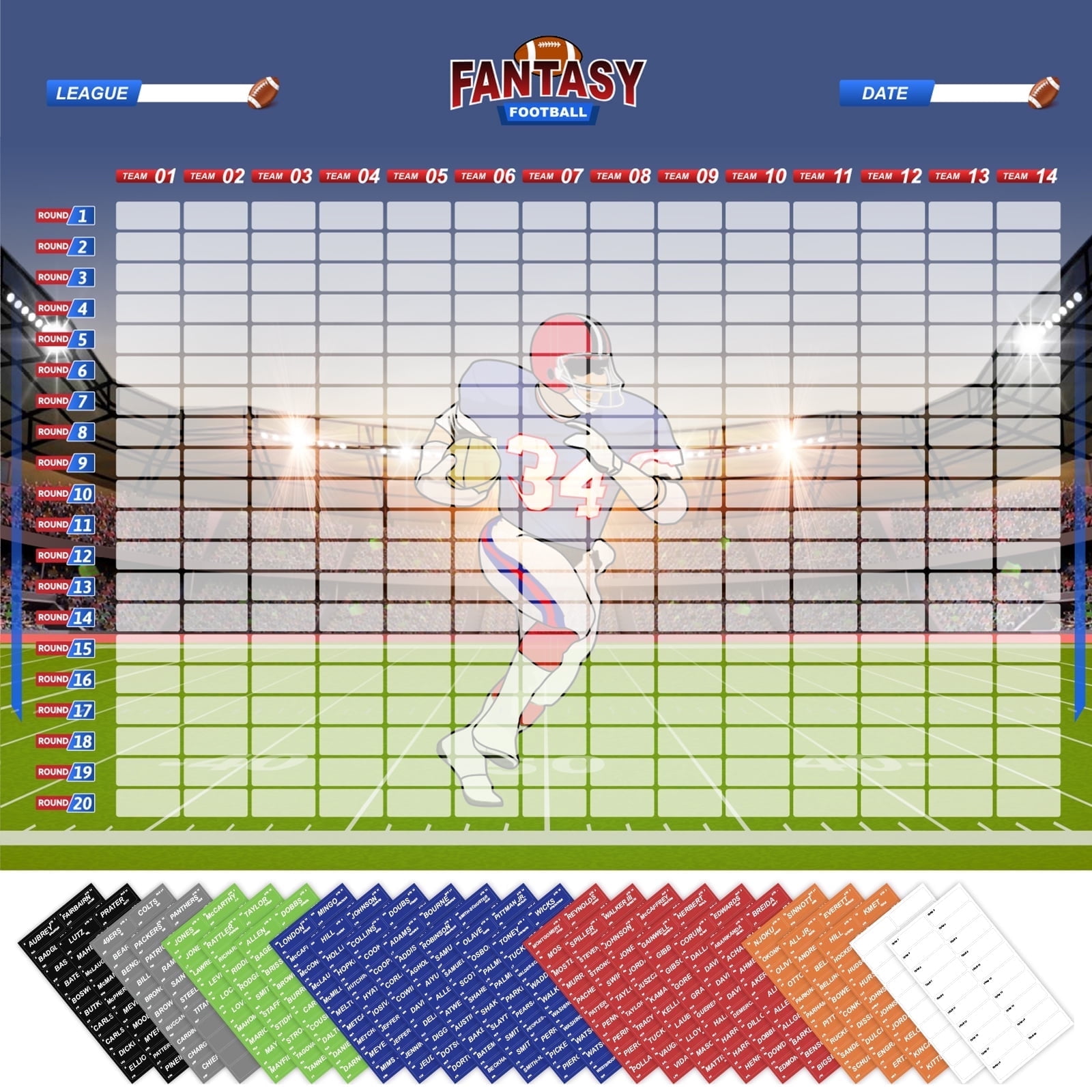 Extra Large Fantasy Football Draft Board for The 2025-2026 Season Kit ...
