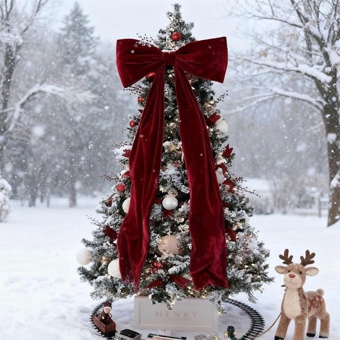 Extra Large Festive Christmas Bow Topper, Premium Cloth Ribbon for ...