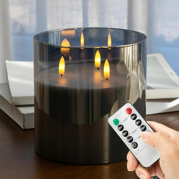 Extra Large Flameless Candles with 3 Wicks, 6"x6" Glass, Battery ...