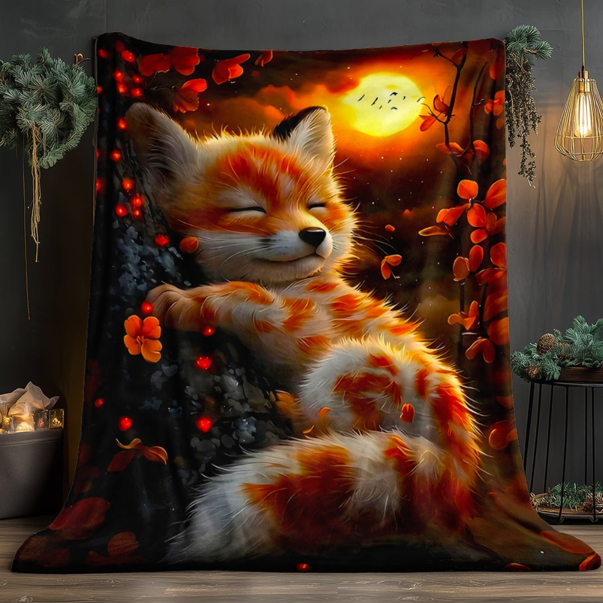 Extra Large Flannel Blanket - Sleeping Fox & Moonlit Forest - 280GSM ...