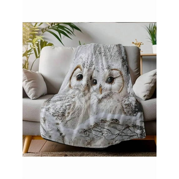 Extra Large Flannel Plush Blanket - Soft White Owl Print with Snowy Owl ...