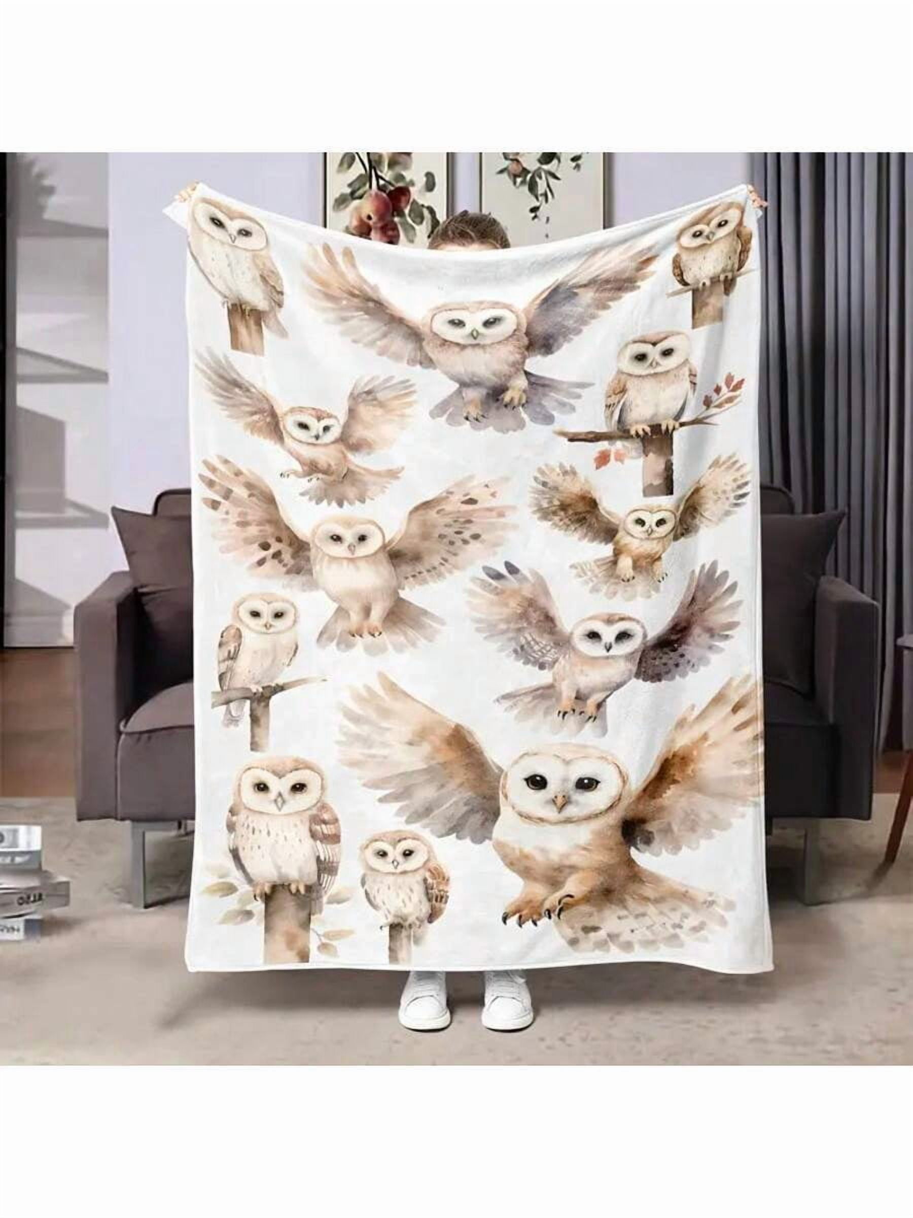 Extra Large Flannel Plush Blanket - Soft White Owl Print with Snowy Owl ...