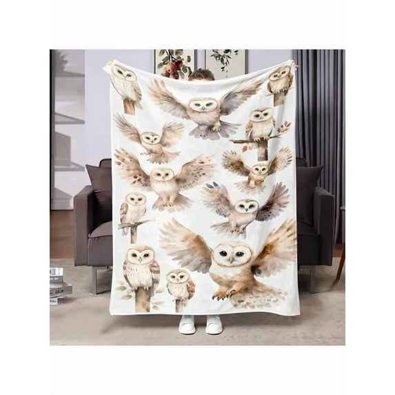 Extra Large Flannel Plush Blanket - Soft White Owl Print with Snowy Owl ...