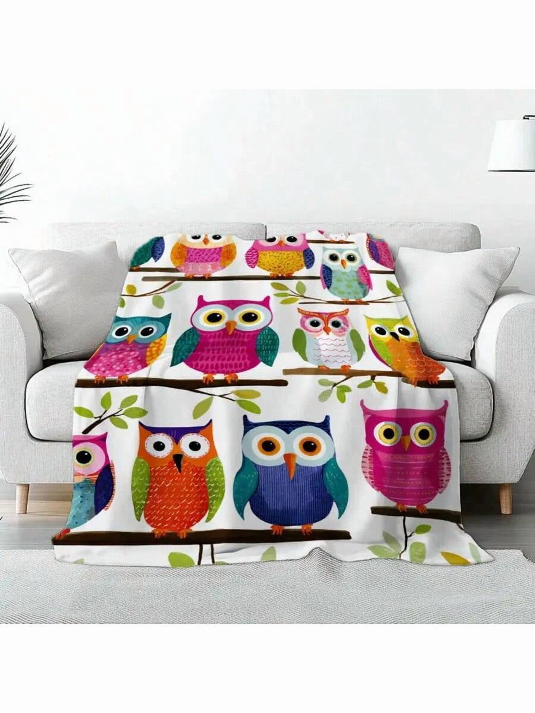 Extra Large Flannel Plush Blanket - Soft White Owl Print with Snowy Owl ...