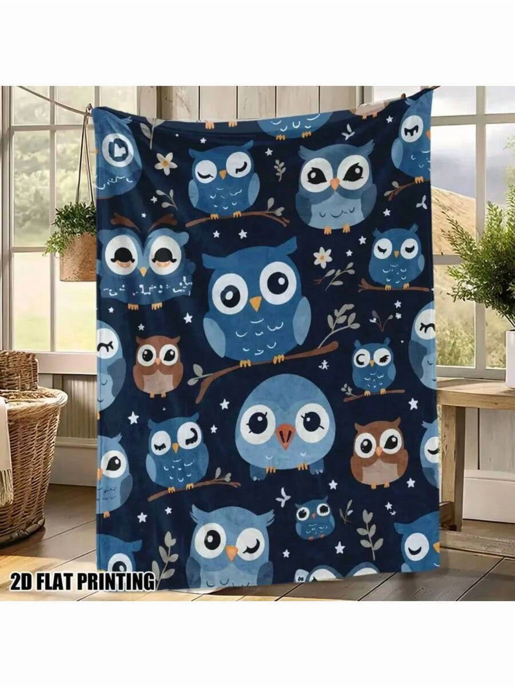 Extra Large Flannel Plush Blanket - Soft White Owl Print with Snowy Owl ...