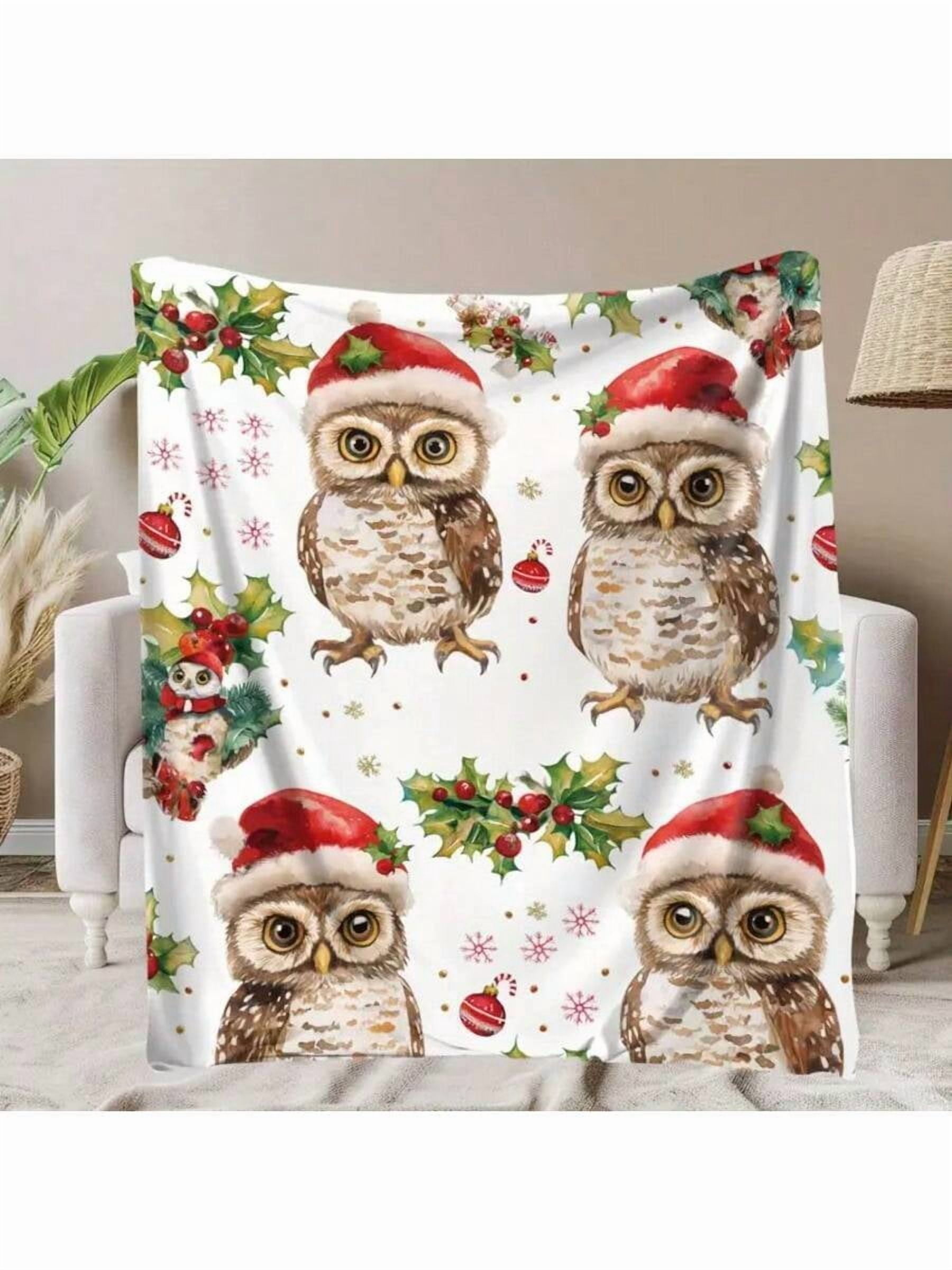 Extra Large Flannel Plush Blanket - Soft White Owl Print with Snowy Owl ...