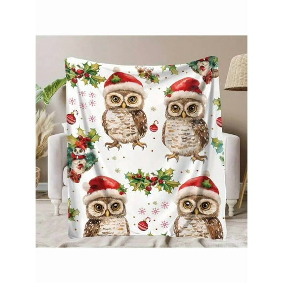 Extra Large Flannel Plush Blanket - Soft White Owl Print with Snowy Owl ...