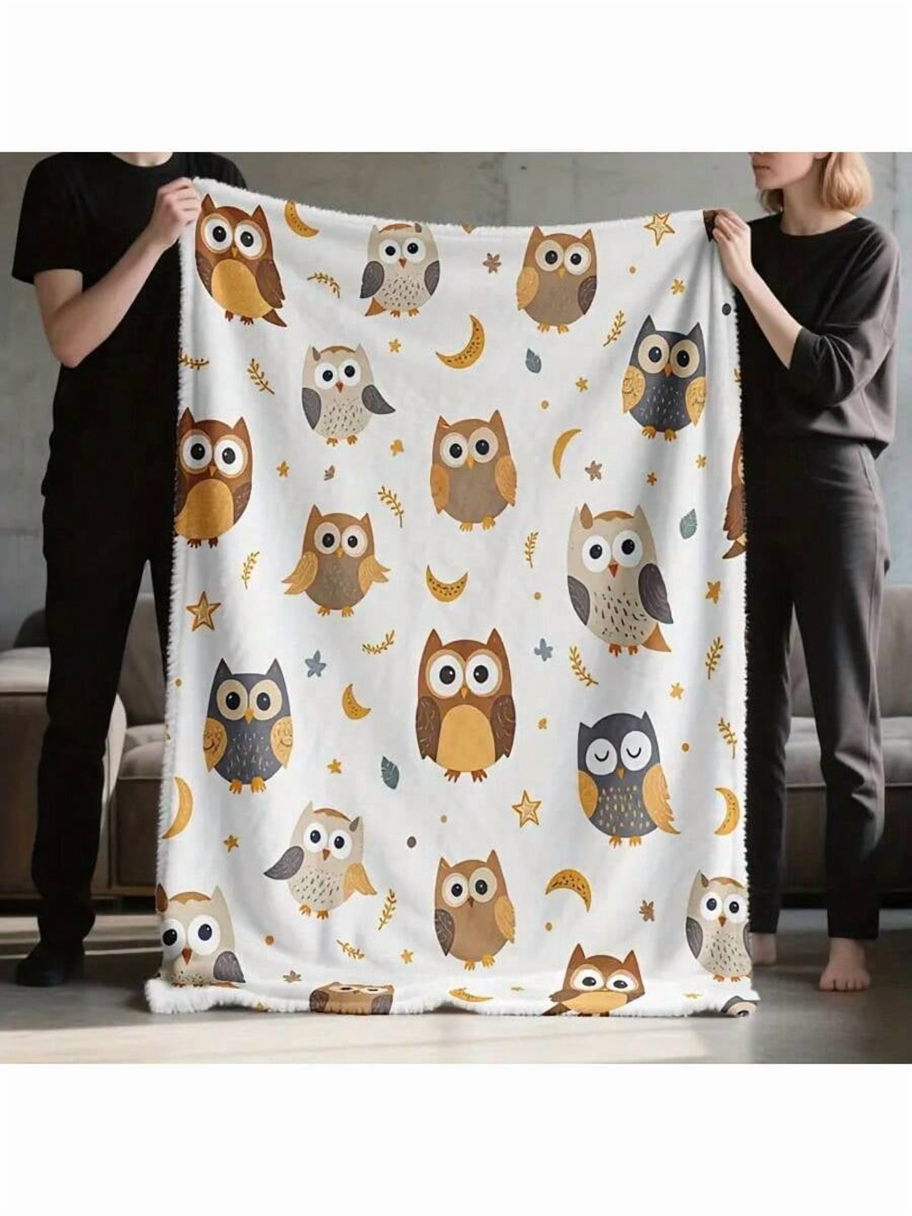 Extra Large Flannel Plush Blanket - Soft White Owl Print with Snowy Owl ...