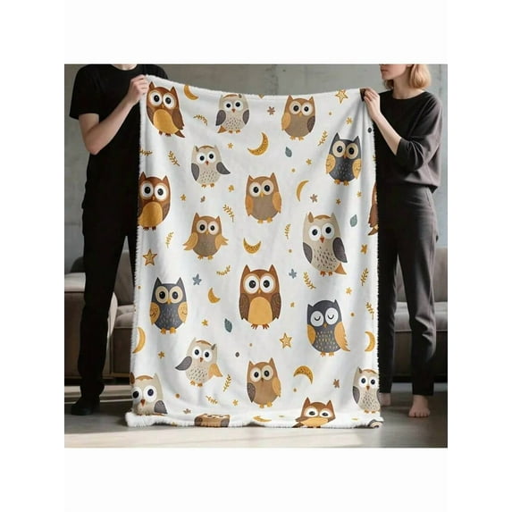 Extra Large Flannel Plush Blanket - Soft White Owl Print with Snowy Owl ...
