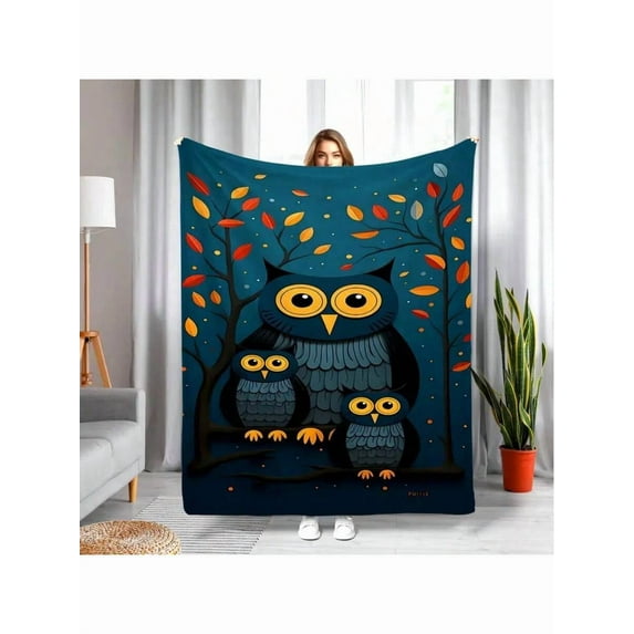 Extra Large Flannel Plush Blanket - Soft White Owl Print with Snowy Owl ...