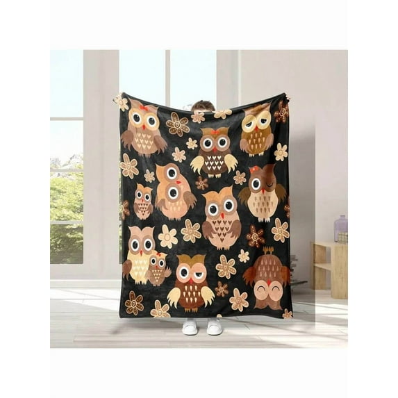 Extra Large Flannel Plush Blanket - Soft White Owl Print with Snowy Owl ...