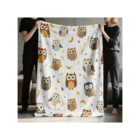 Extra Large Flannel Plush Blanket - Soft White Owl Print with Snowy Owl ...