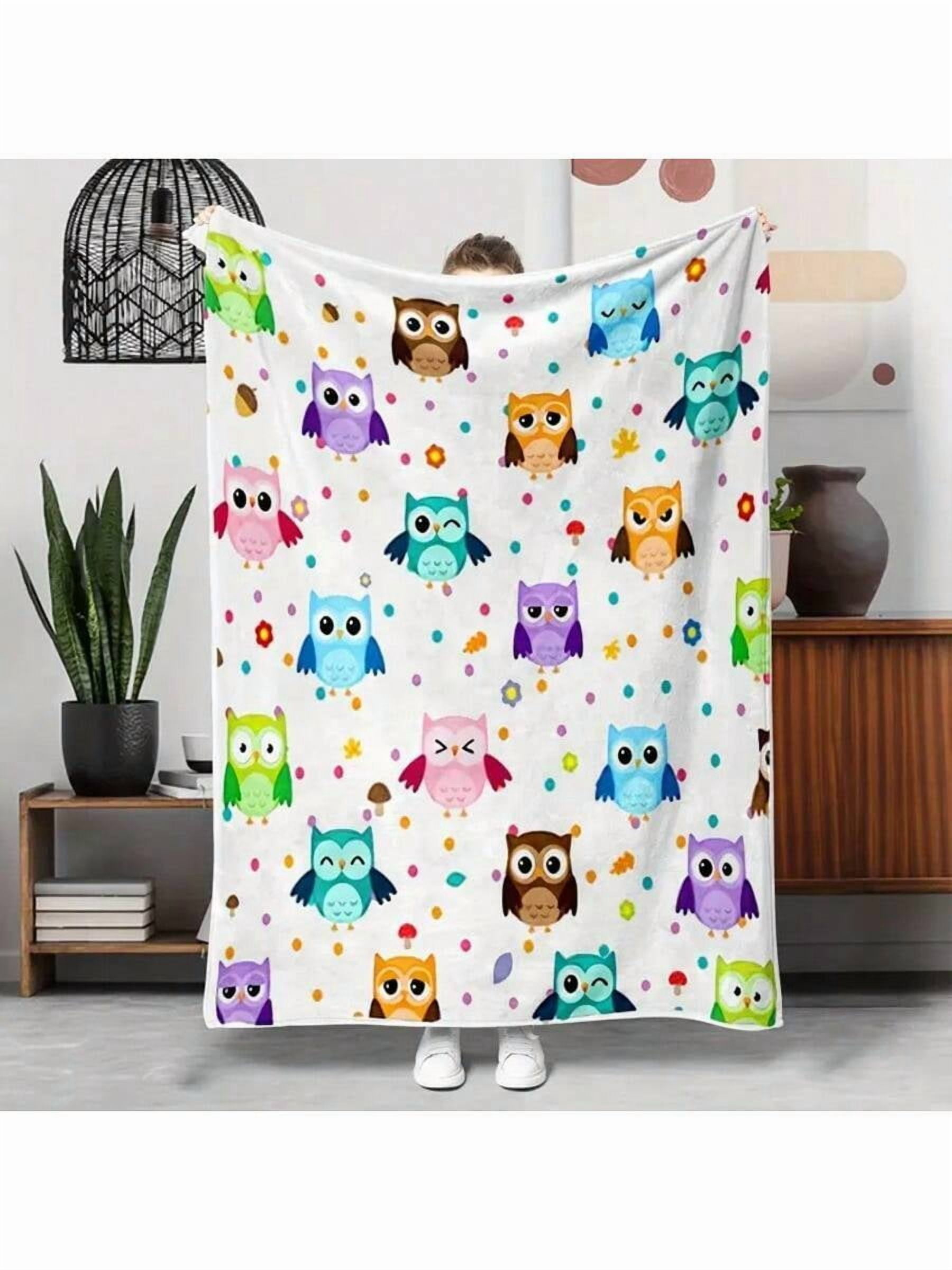 Extra Large Flannel Plush Blanket - Soft White Owl Print with Snowy Owl ...